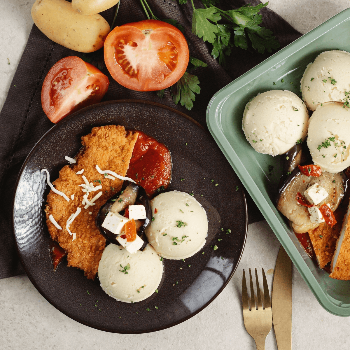 Escalope parmigiana healthy et purée